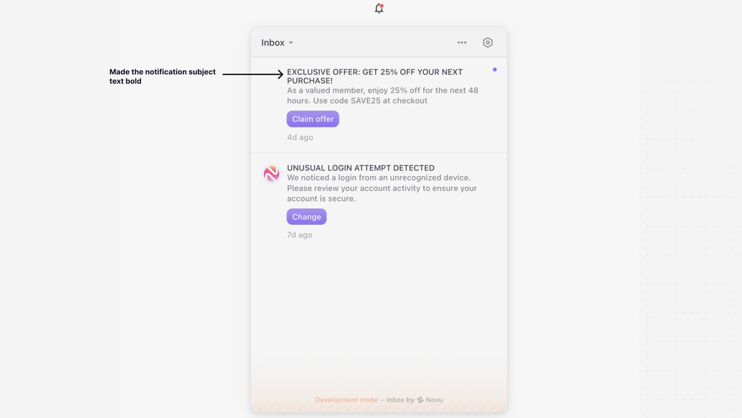 Customize Notification Items | Novu Documentation