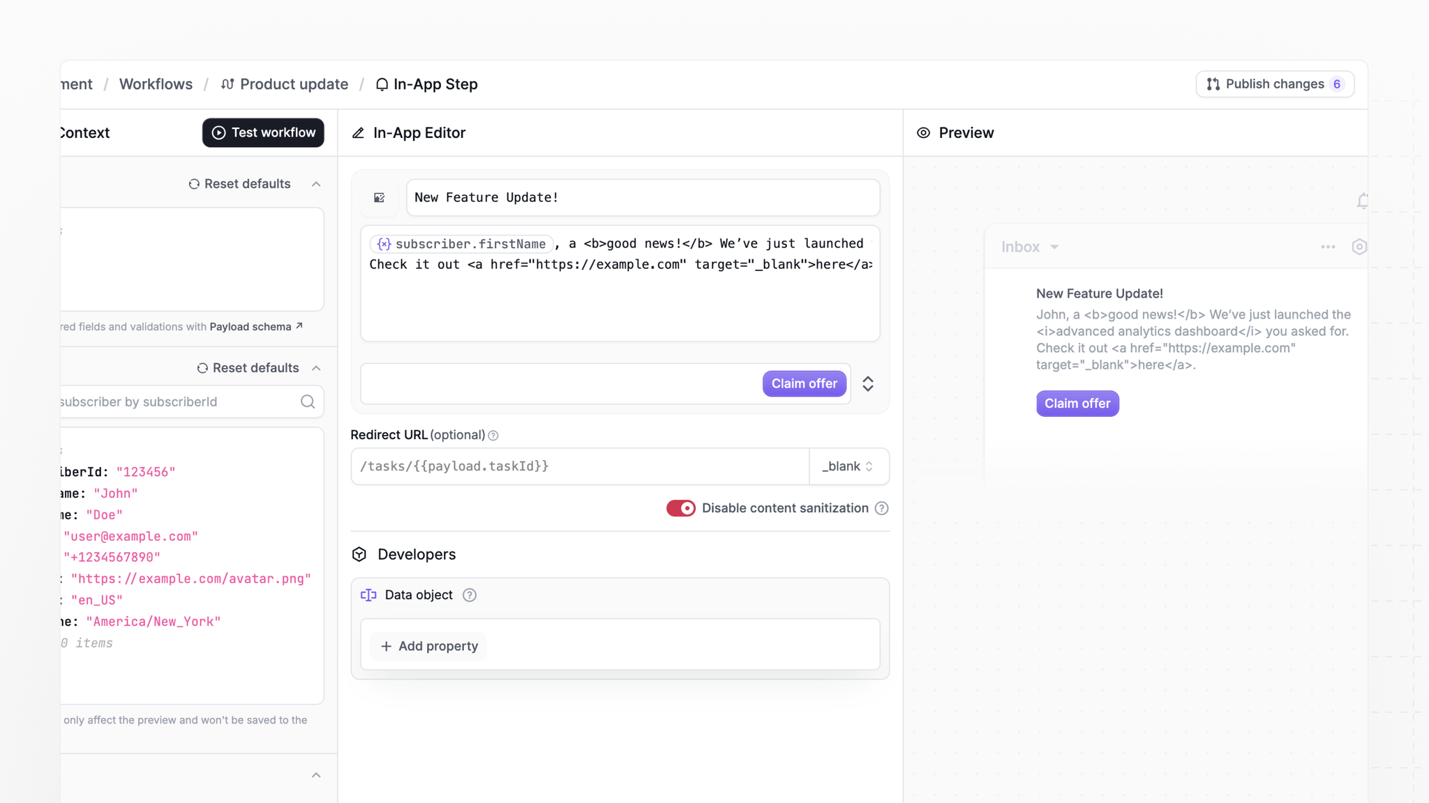 HTML in Notifications | Novu Documentation